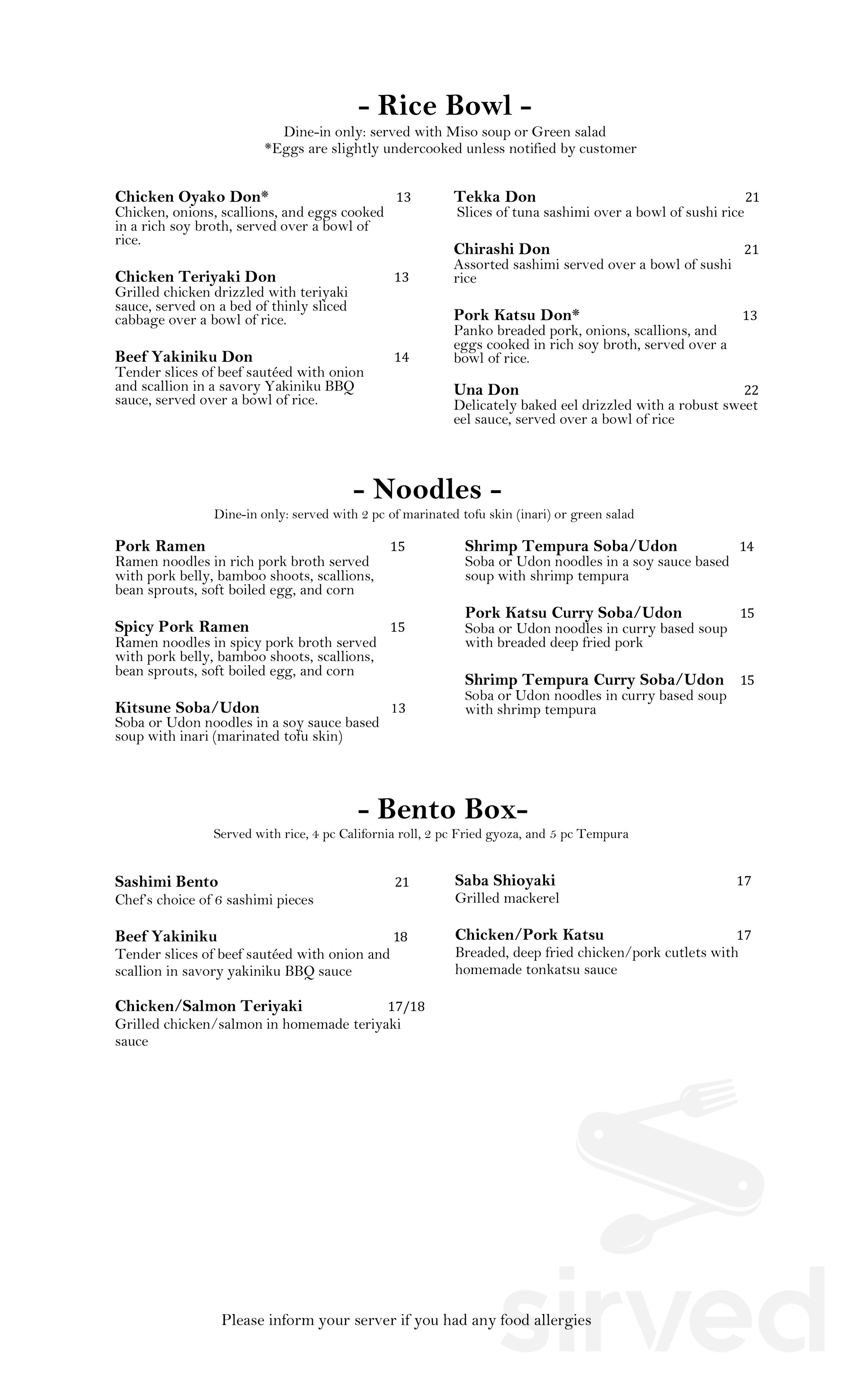 Sushi Kuu menu in Visalia, California, USA