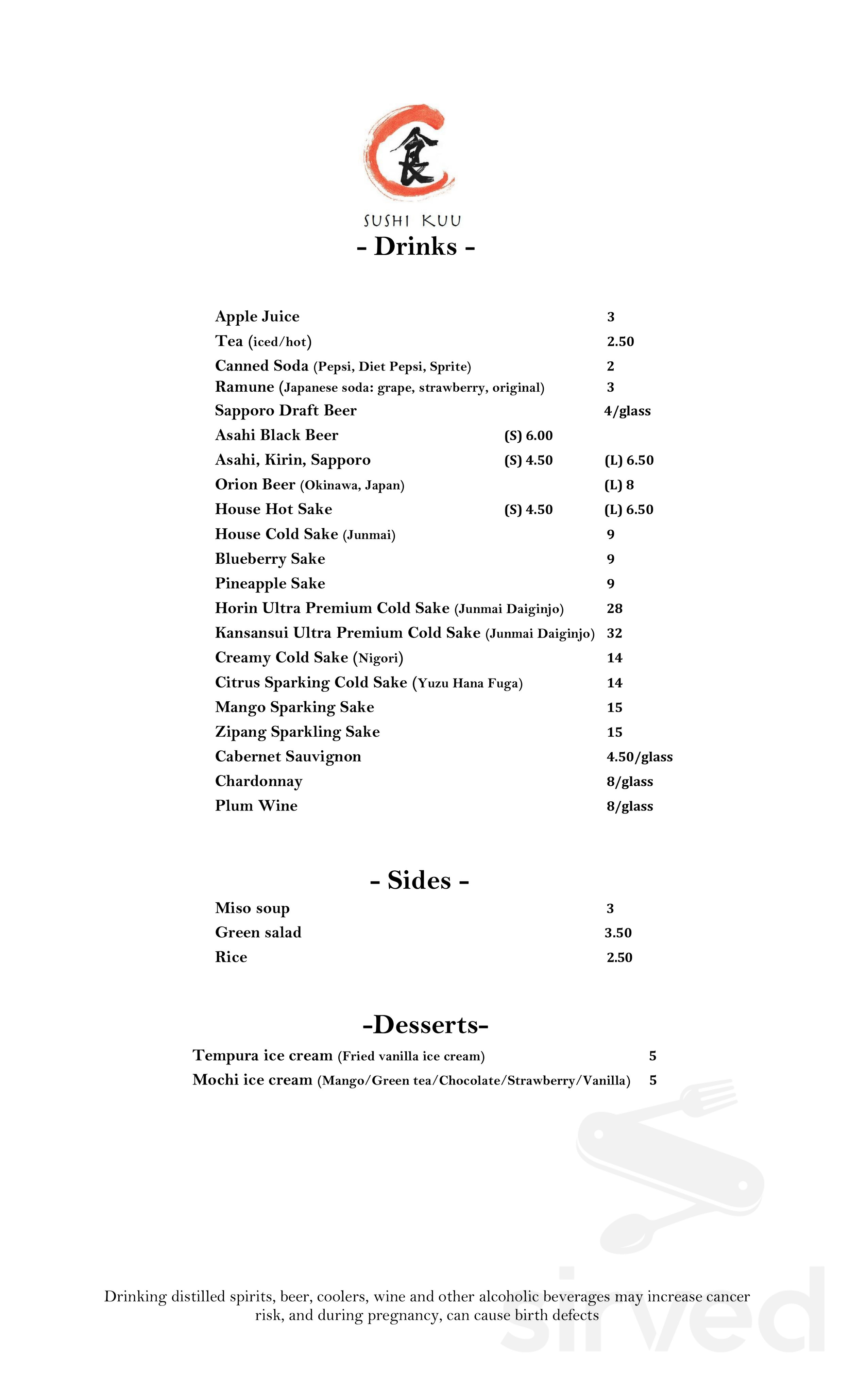 Sushi Kuu menu in Visalia, California, USA