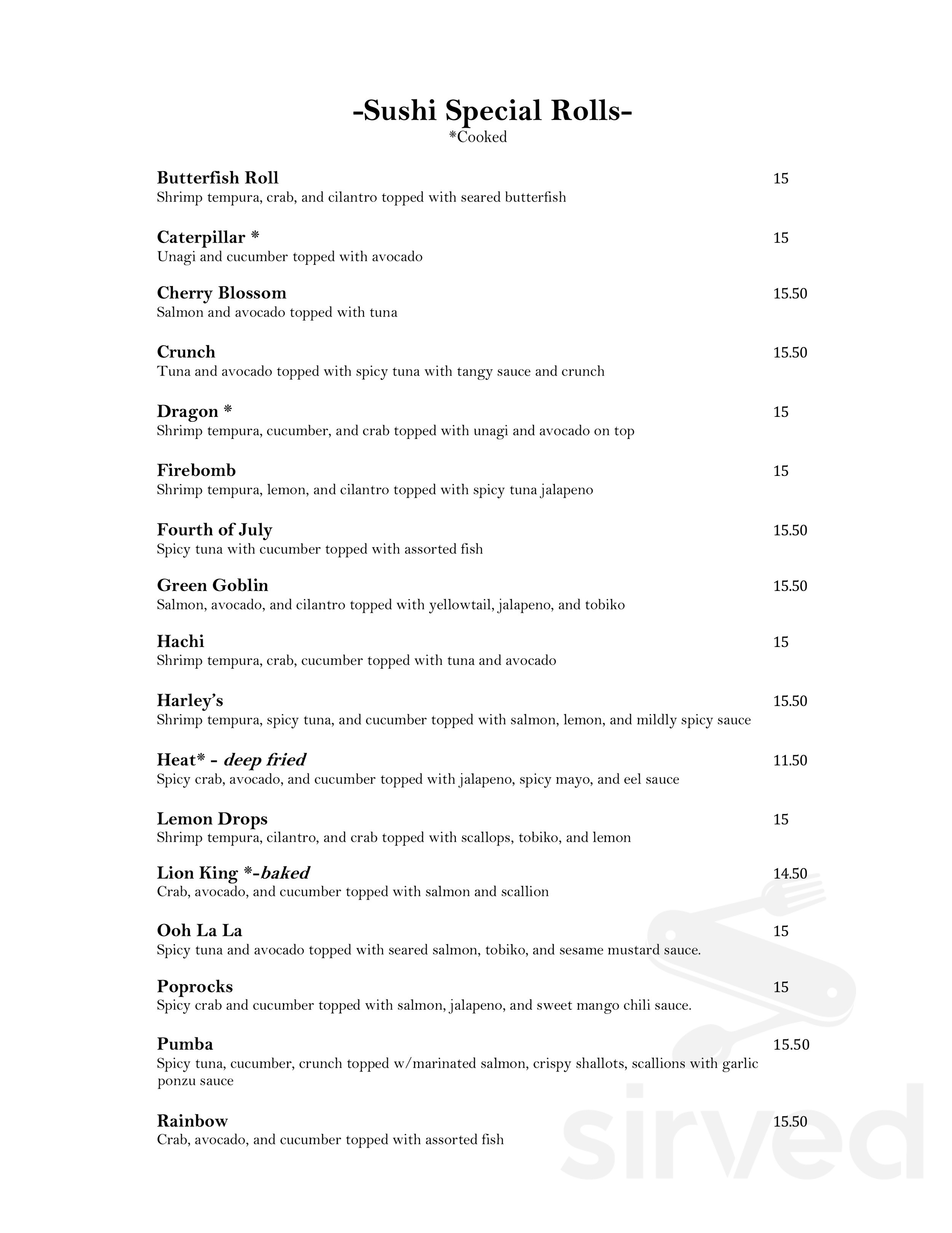 Sushi Kuu menu in Visalia, California, USA