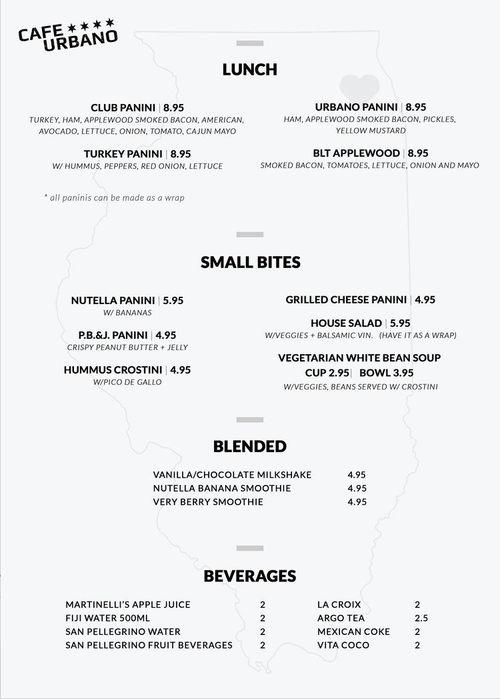 Cafe Urbano menu in Chicago, Illinois, USA