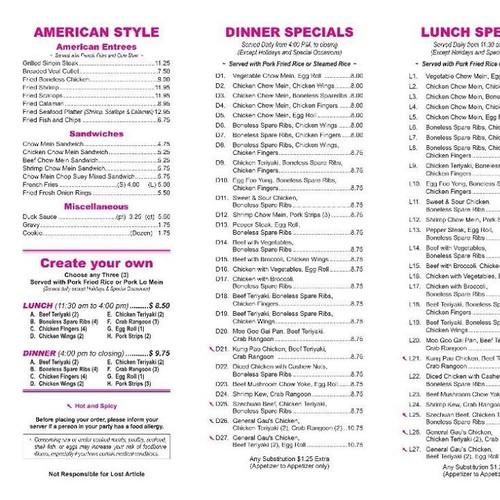 Oriental Pearl menu in Westport, Massachusetts, USA
