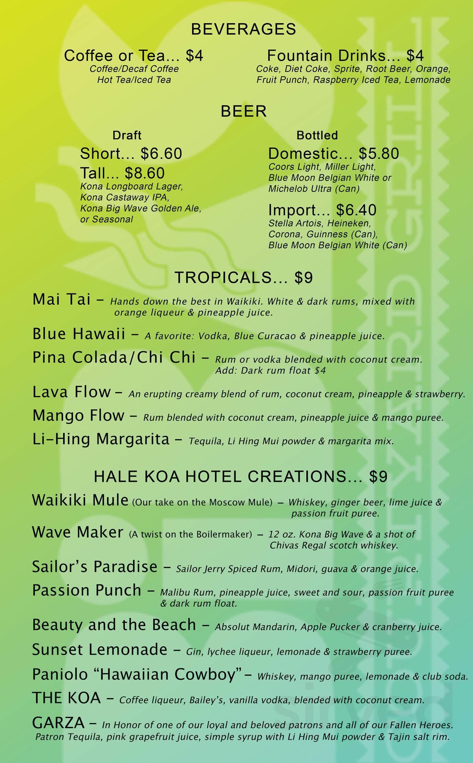 Bibas Courtyard Grill menu in Honolulu, Hawaii, USA
