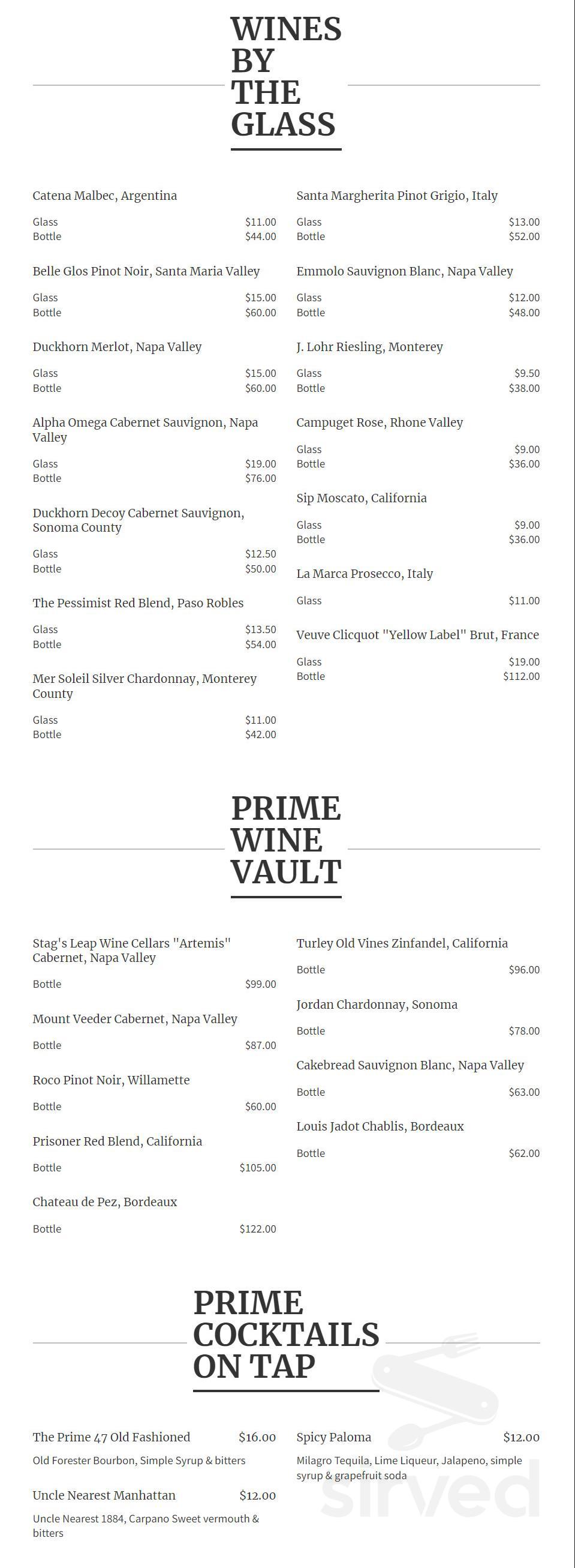 Menu - Indianapolis IN's Prime 47- Indy's Steakhouse | Sirved