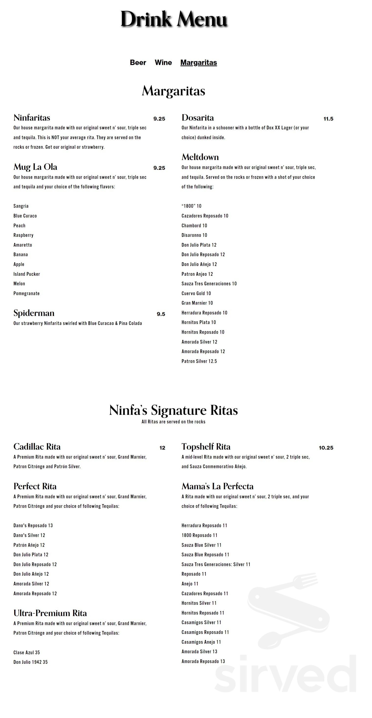 Menu for Ninfa's Restaurant in Waco, TX | Sirved