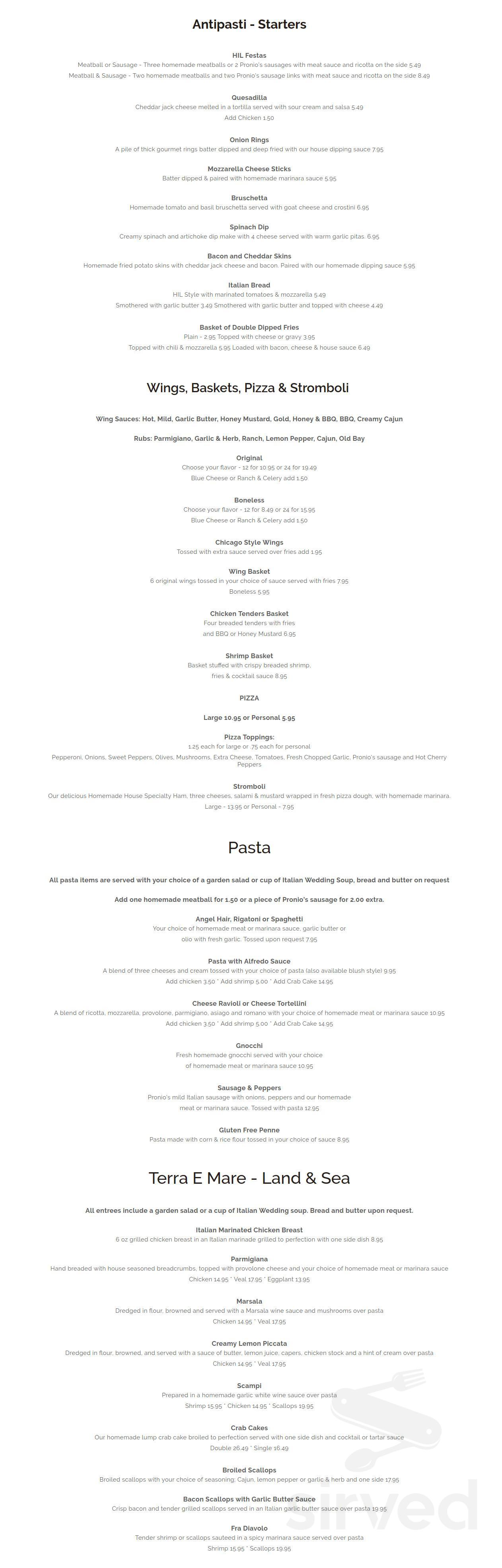 Hershey Italian Lodge menu in Hershey, Pennsylvania, USA