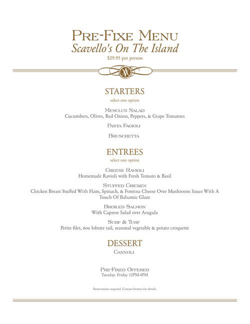 Scavello's On The Island menu in The Bronx, New York, USA