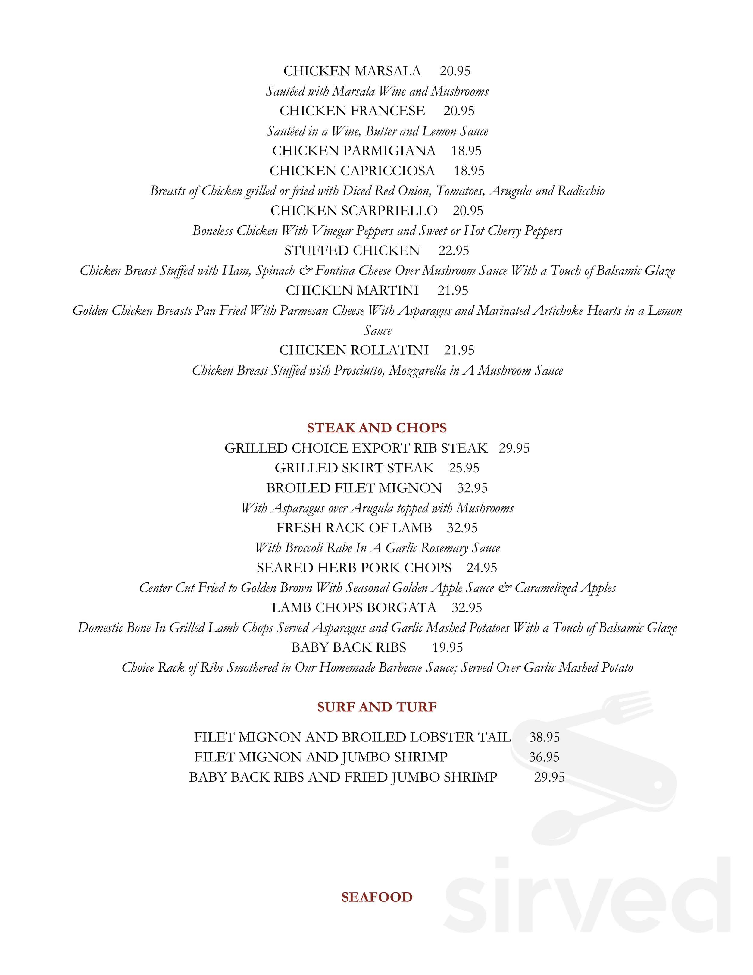 Scavello's On The Island menu in The Bronx, New York, USA