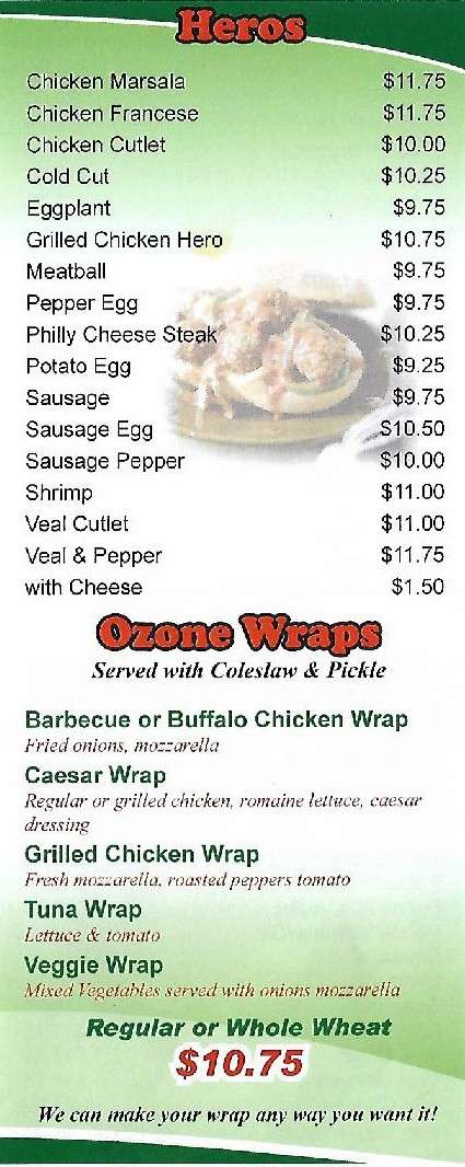Ozone Pizzeria menu in Queens, New York, USA