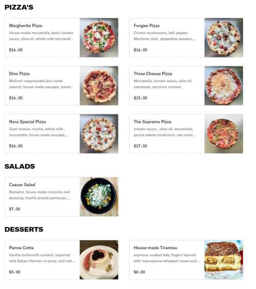 Pizzeria Nora menu in Knoxville, Tennessee, USA