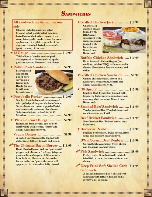 BW's Smokin' Barrels Barbecue menu in Buffalo, New York, USA