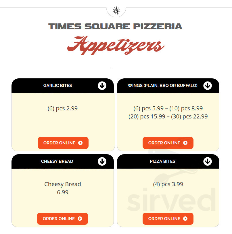 Times Square Pizza & Bagels menu in Temecula, California, USA