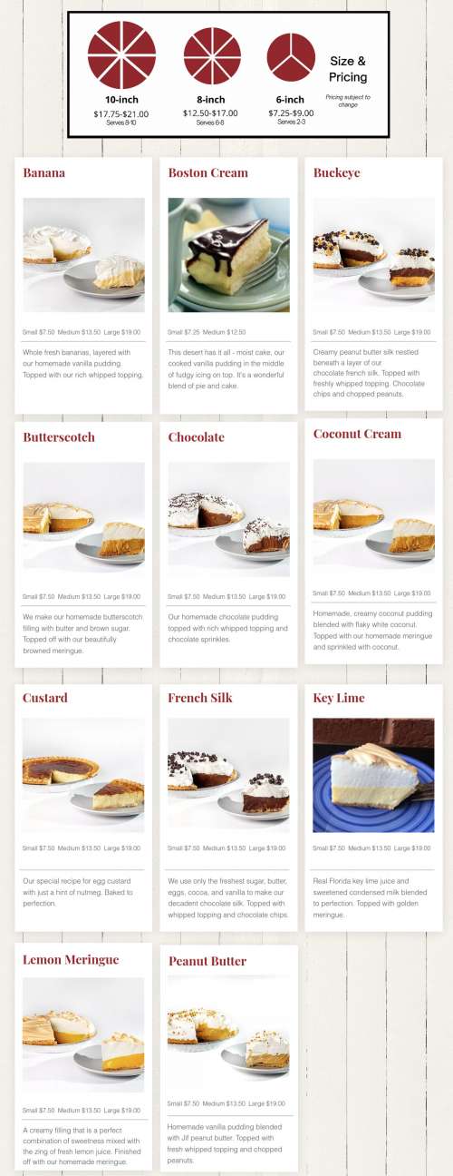 Just Pies Inc menu in Westerville, Ohio, USA