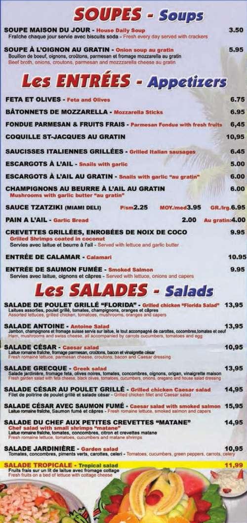 Restaurant Miami Déli menu in Montreal, Quebec H1W 1B5, Canada