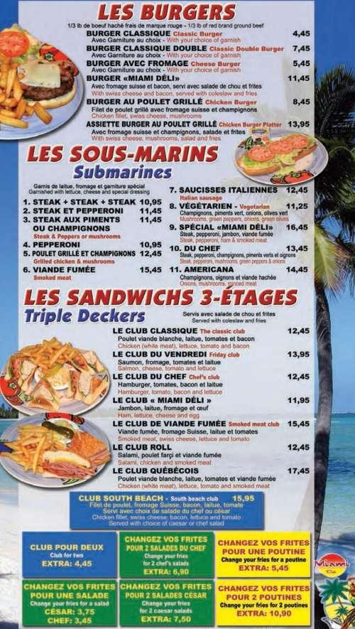 Restaurant Miami Déli menu in Montreal, Quebec H1W 1B5, Canada