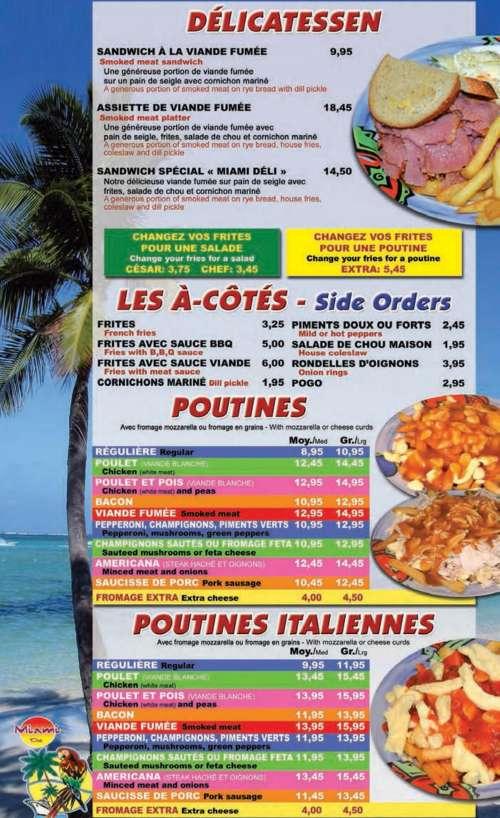 Restaurant Miami Déli menu in Montreal, Quebec H1W 1B5, Canada