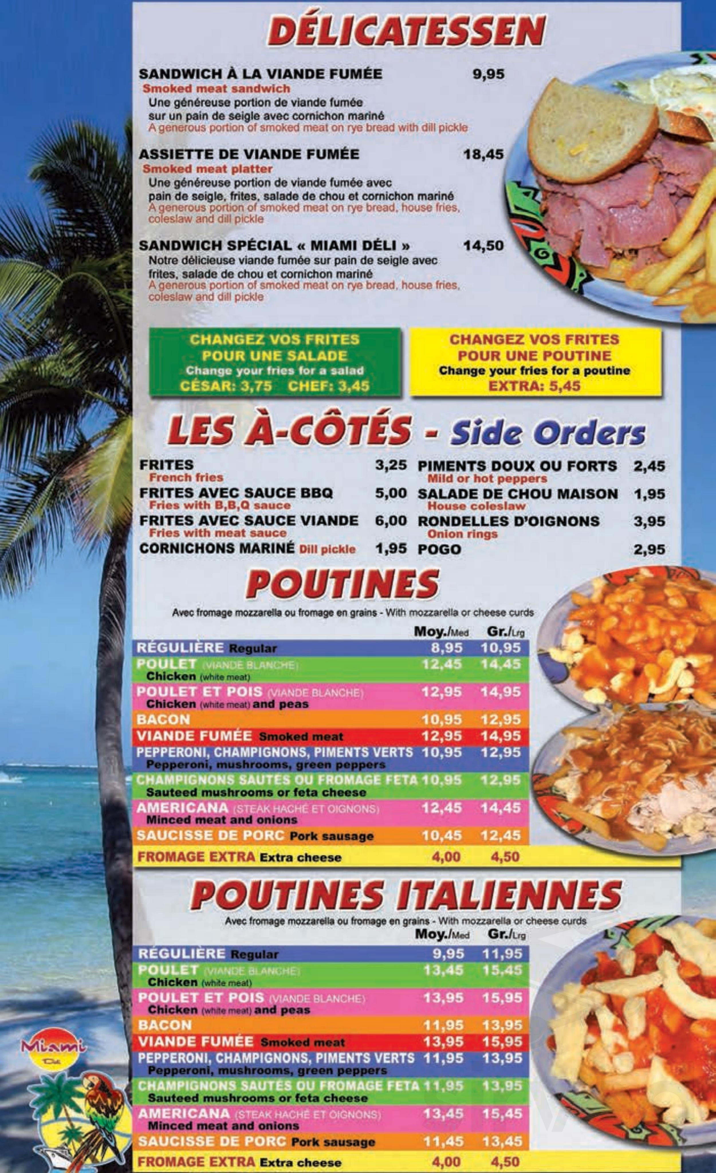 Restaurant Miami Déli menu in Montreal, Quebec H1W 1B5, Canada