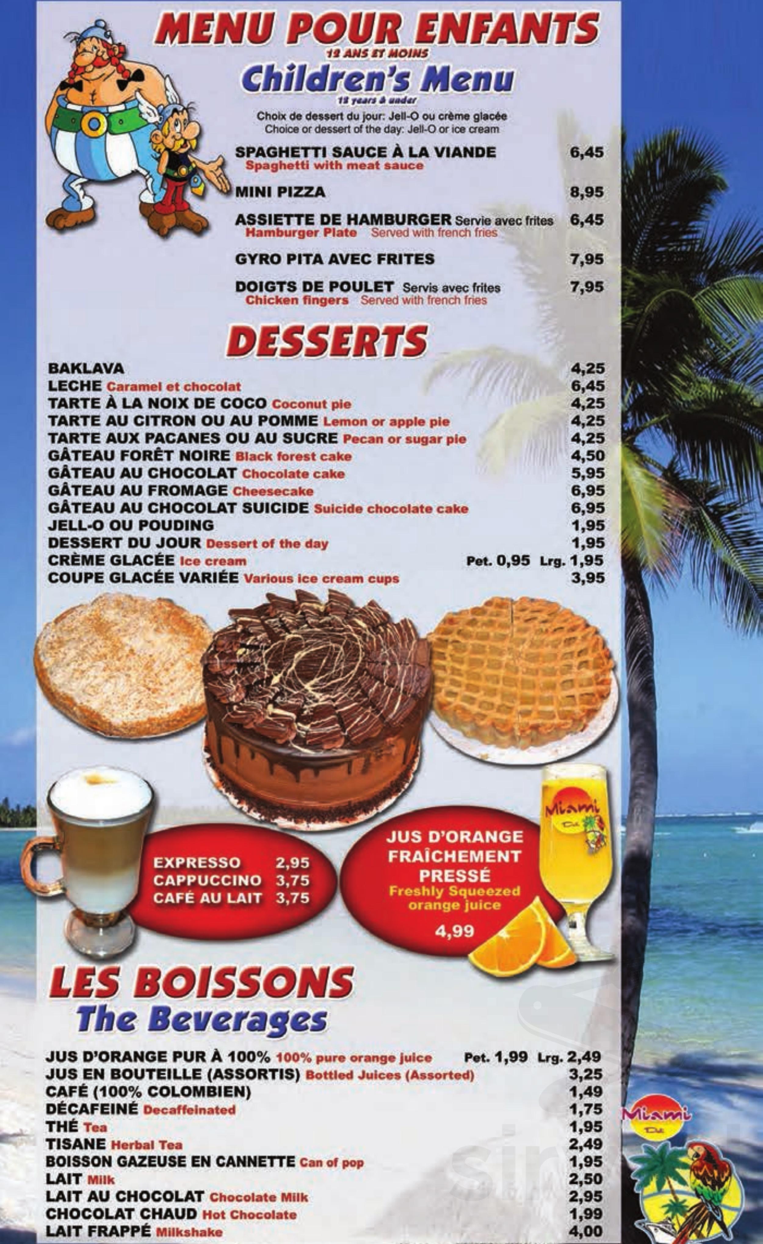 Menu - Montréal QC's Restaurant Miami Déli | Sirved