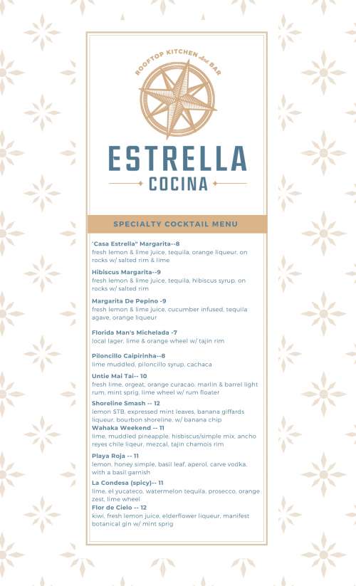 Estrella Cocina menu in Jacksonville, Florida, USA