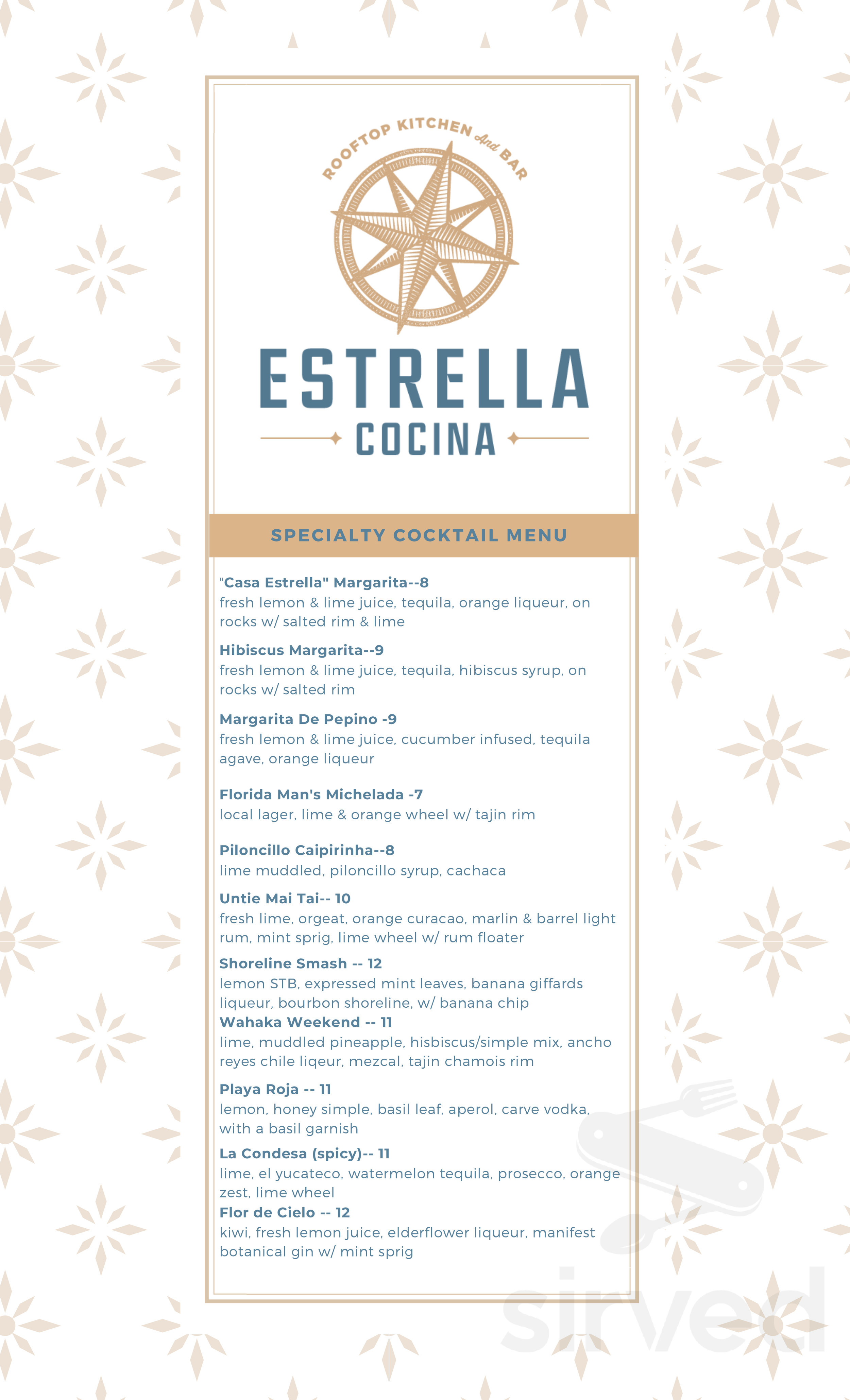 Estrella Cocina menu in Jacksonville, Florida, USA