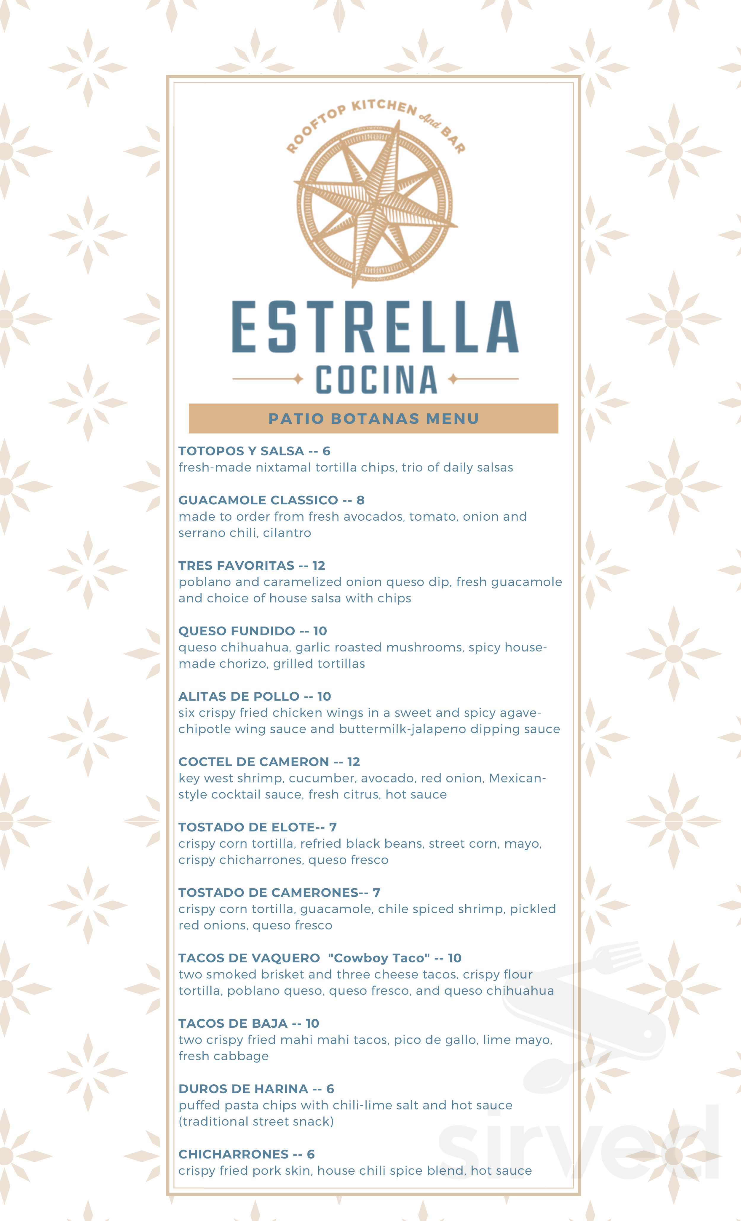 Estrella Cocina menu in Jacksonville, Florida, USA