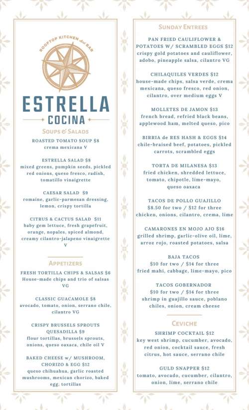 Estrella Cocina menu in Jacksonville, Florida, USA