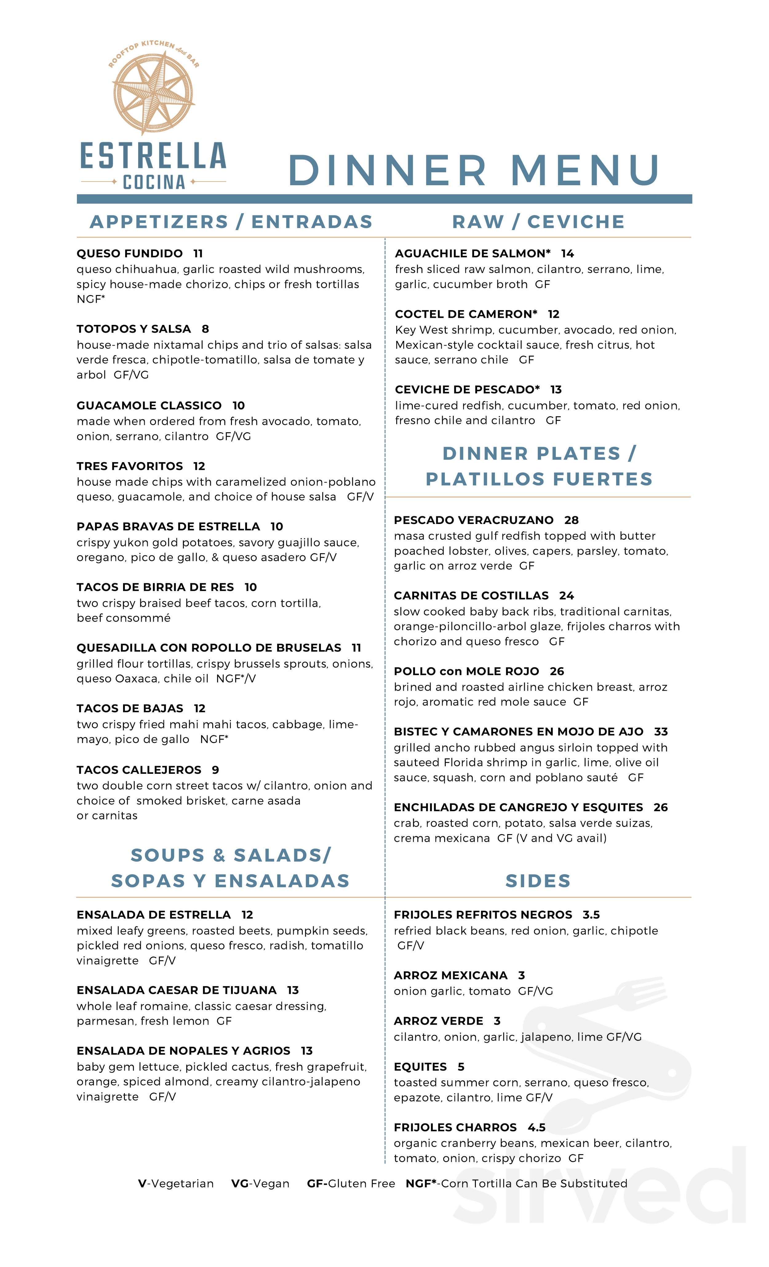 Estrella Cocina menu in Jacksonville, Florida, USA