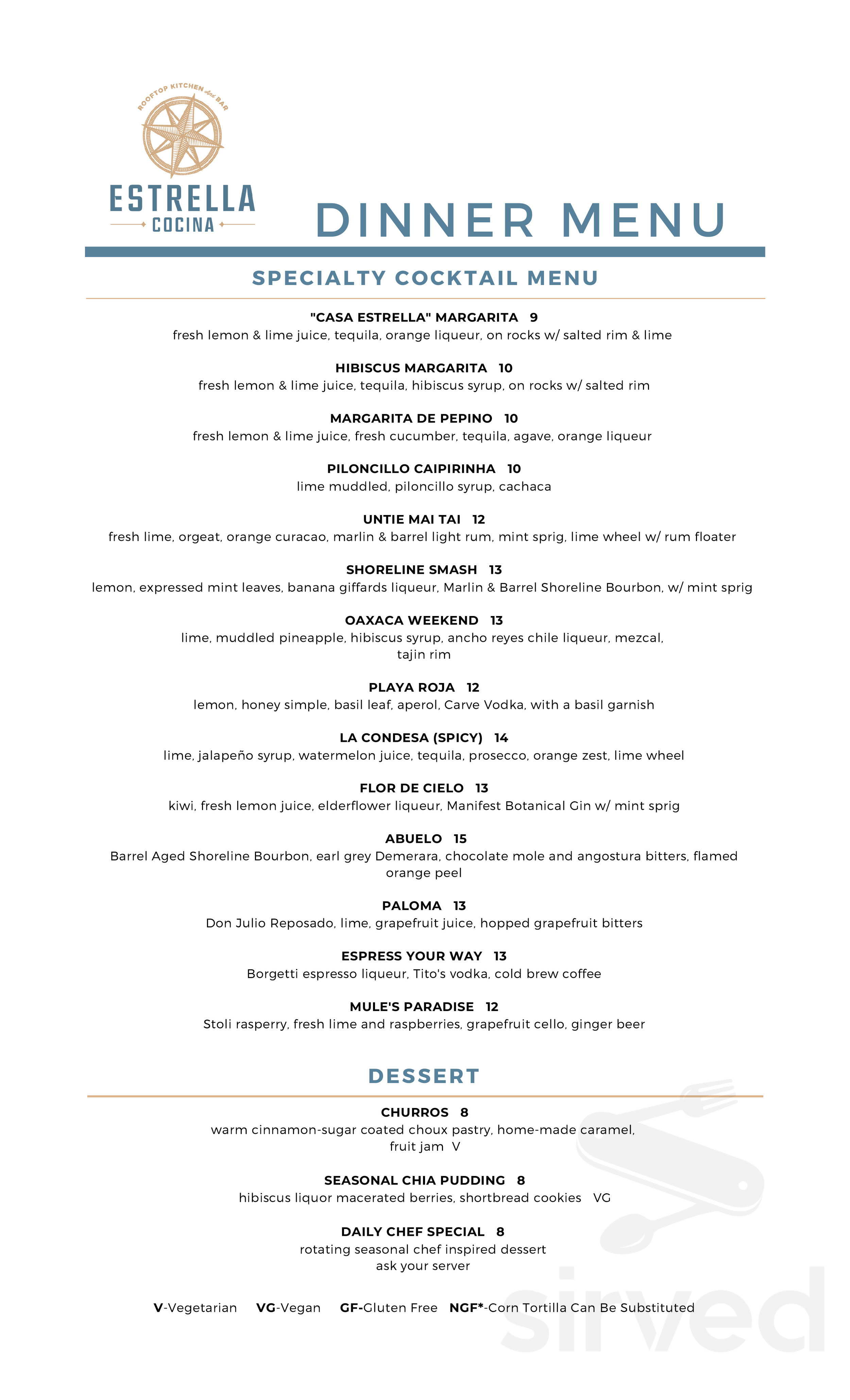 Estrella Cocina menu in Jacksonville, Florida, USA