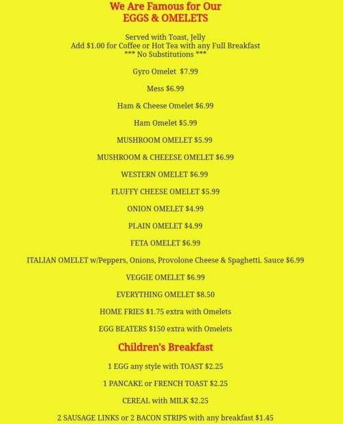 Yankee Kitchen Restaurant menu in Boardman, Ohio, USA