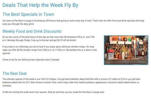 Par-Keys Lounge menu in Scottsburg, New York, USA