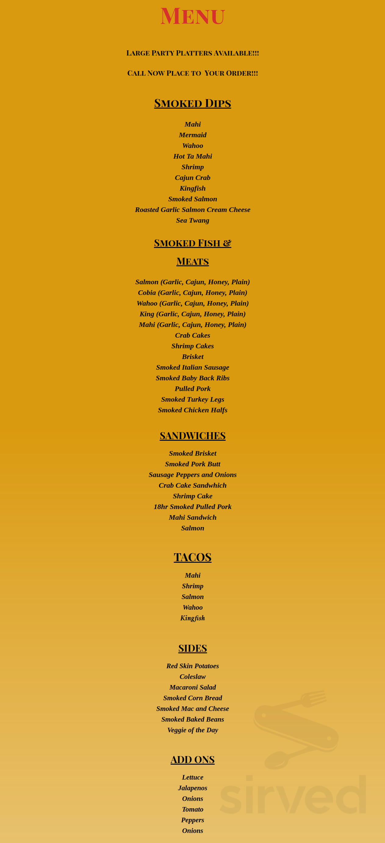 Mrs Peters Smoke House menus in Jensen Beach, Florida, United States