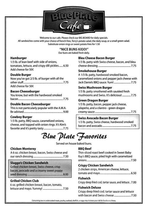 Blue Plate Cafe menu in Hayden, Idaho, USA