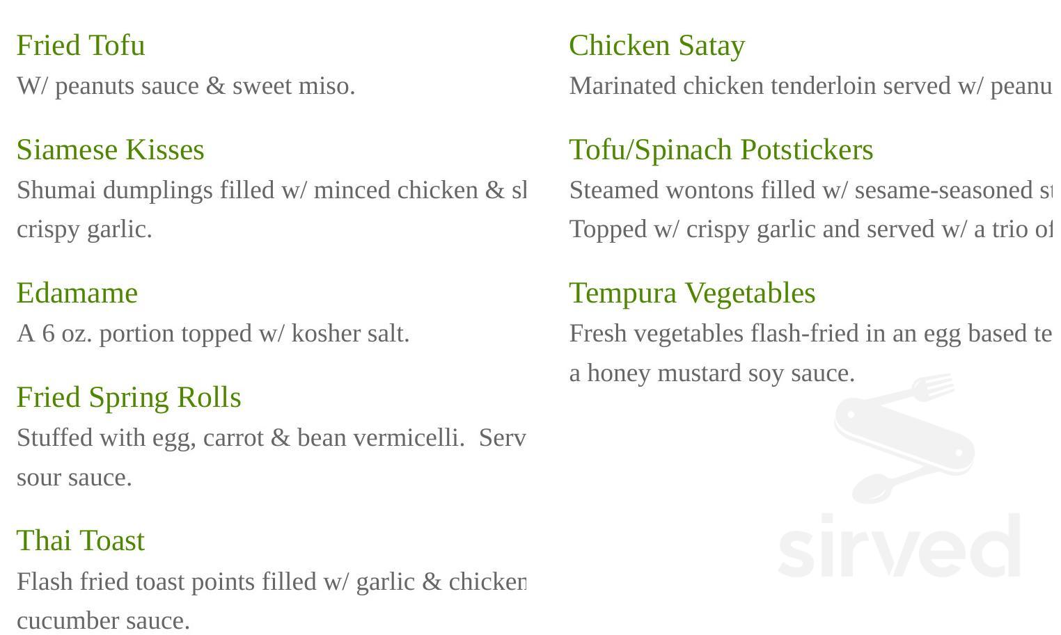 Malee's Thai Bistro menu in Scottsdale, Arizona, USA