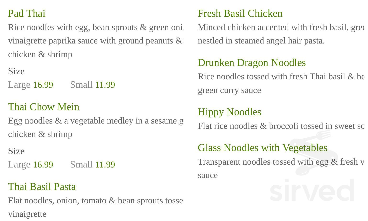 Malee's Thai Bistro menu in Scottsdale, Arizona, USA