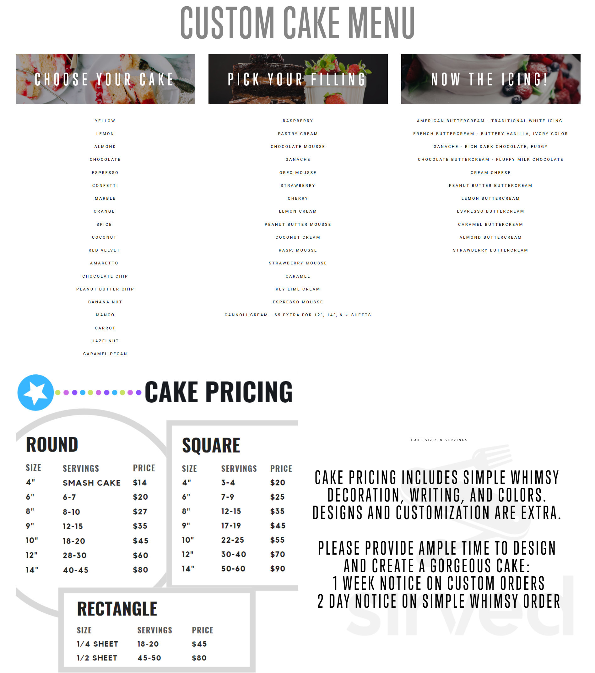 Starry Night Bakery menu in Westminster, Maryland, USA
