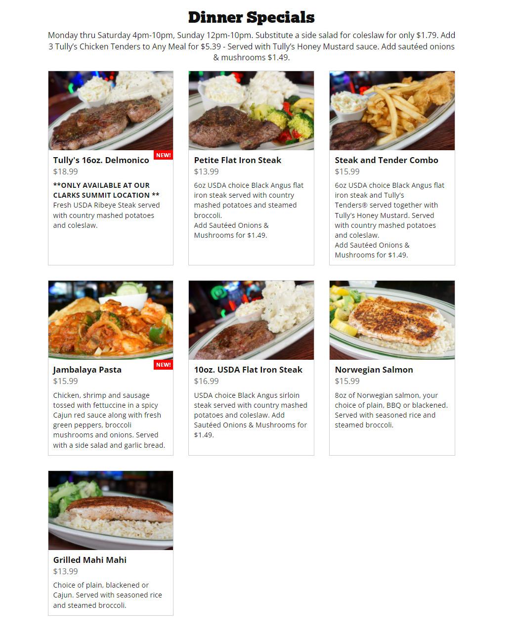 Tully's Good Times Rochester menu in Rochester, New York, USA