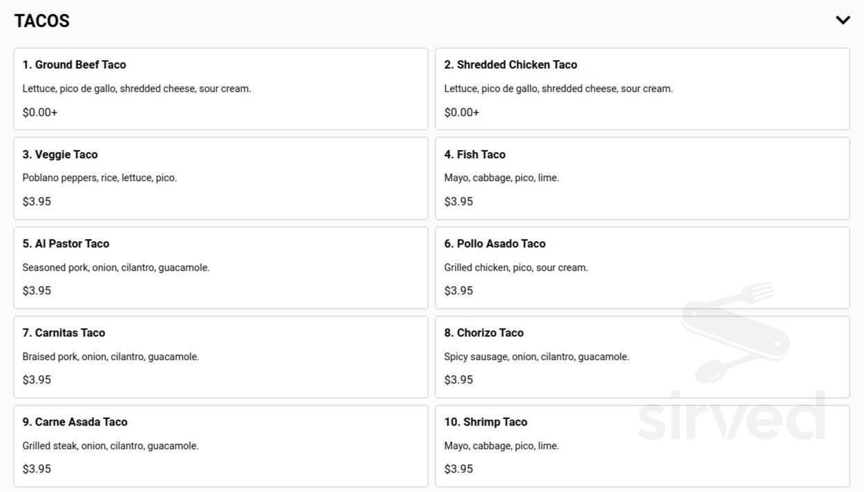 CALIFORNIA TACO SHOP menu in Wexford, Pennsylvania, USA