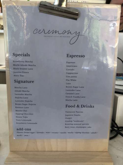 Ceremony menu in Providence, Rhode Island, USA