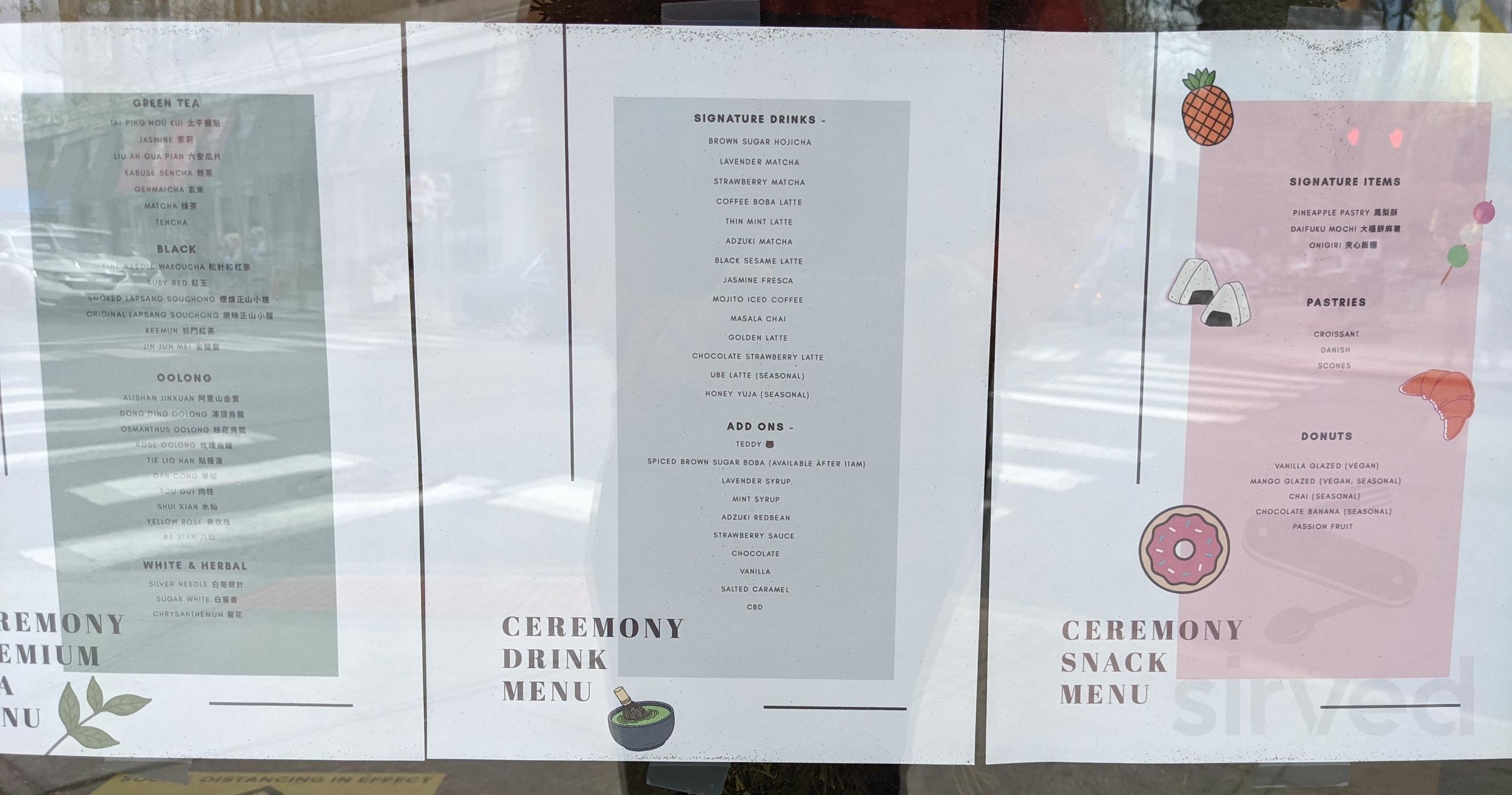 Ceremony menu in Providence, Rhode Island, USA