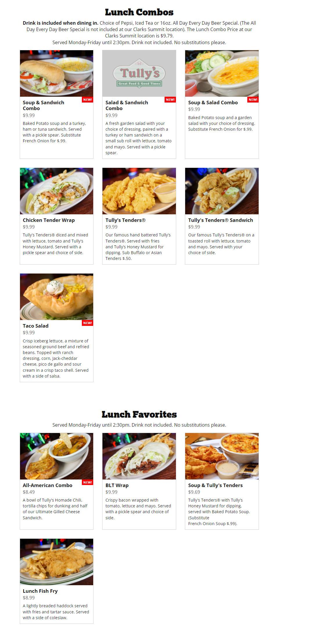 Tully's Good Times Clarks Summit menu in Clarks Summit, Pennsylvania, USA