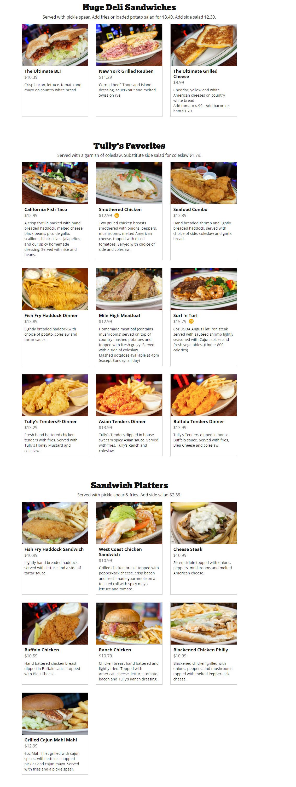 Tully's Good Times Clarks Summit menu in Clarks Summit, Pennsylvania, USA