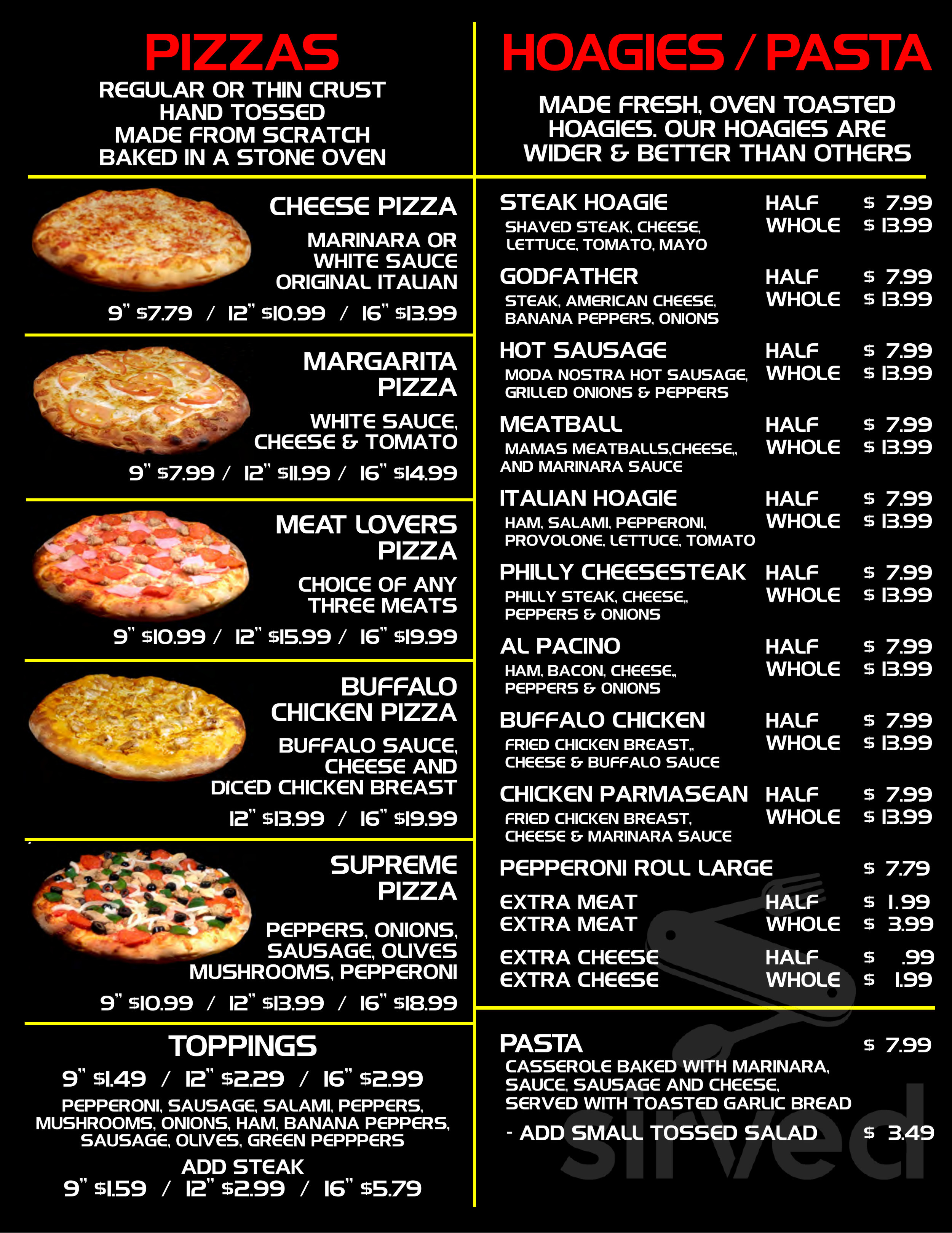 Homerun Harry's menu in Pittsburgh, Pennsylvania, USA