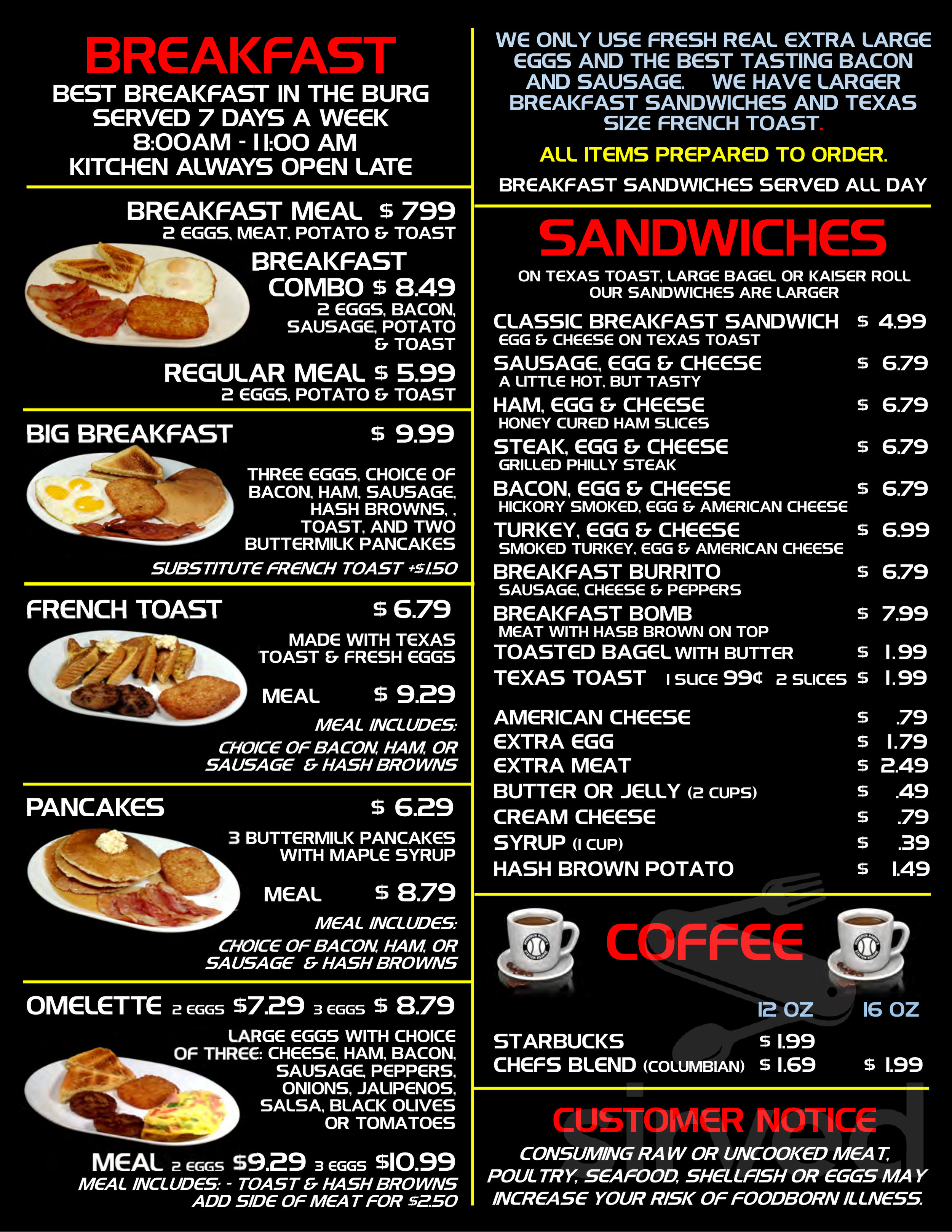 Homerun Harry's menu in Pittsburgh, Pennsylvania, USA