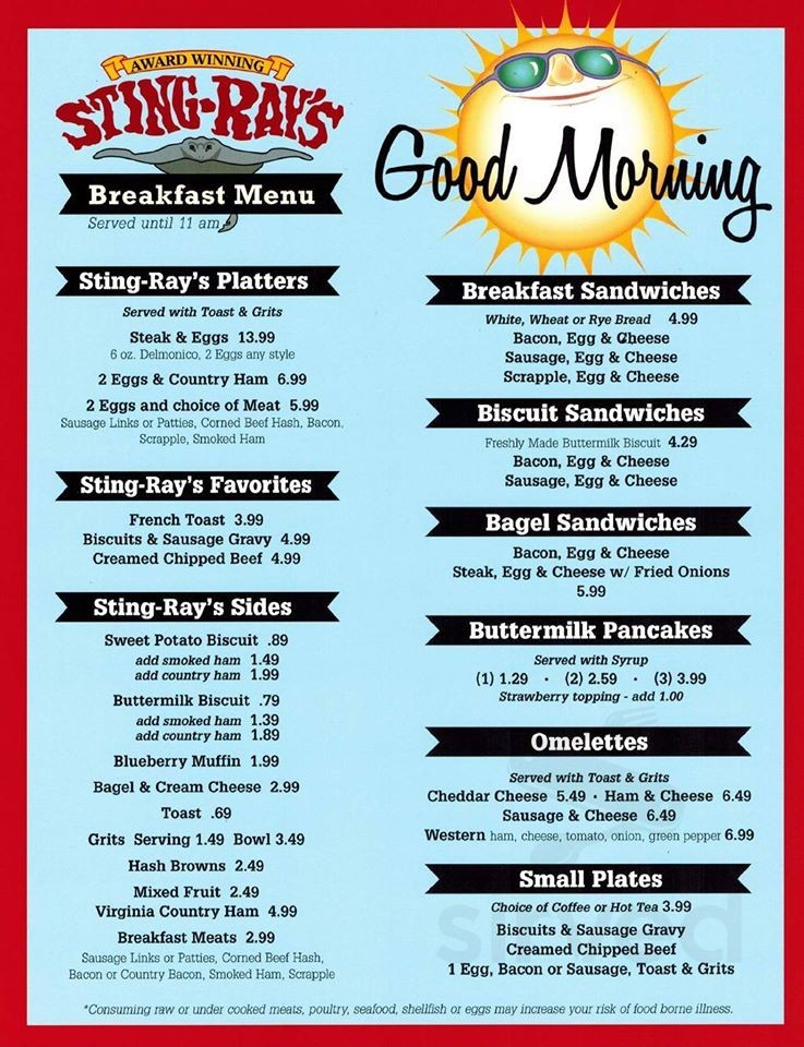 Menu for Sting-Ray's Restaurant in Cape Charles, VA | Sirved