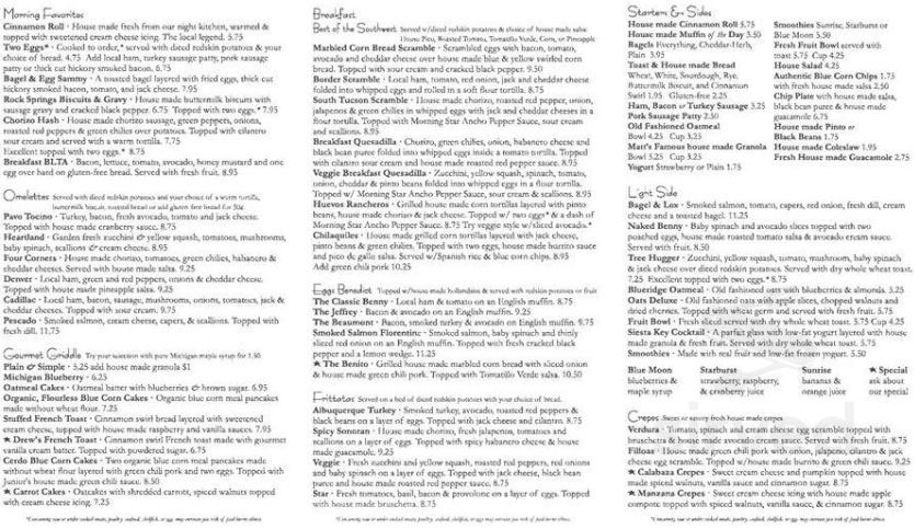 Morning Star Cafe menu in Grand Haven, Michigan, USA