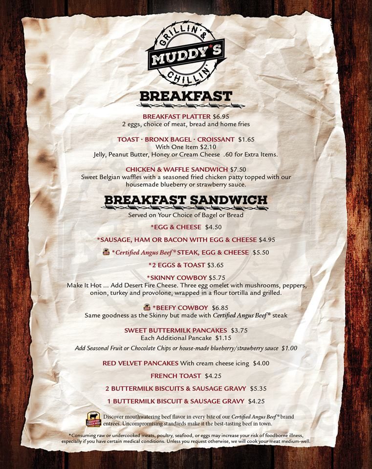 Muddy's menu in Wooster, Ohio, USA