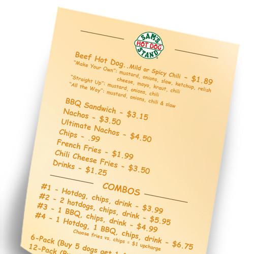 Sam's Hot Dogs menu in Salem, Virginia, USA