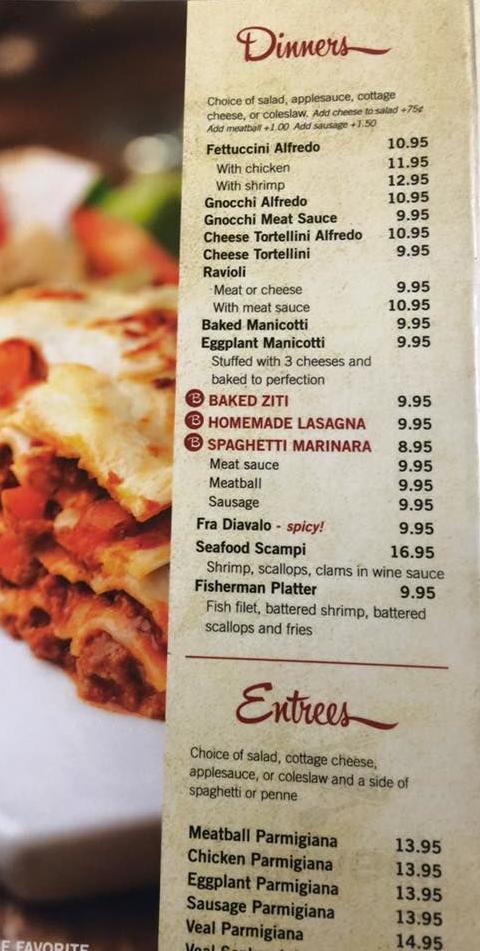 Menu - Marienville PA's Bettina's Italian Restaurant | Sirved