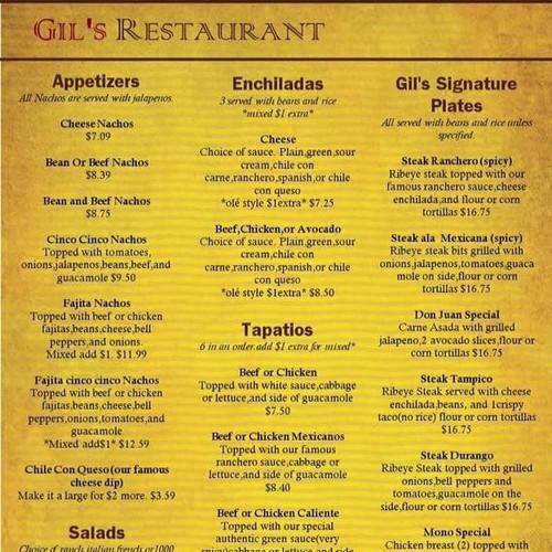 Gil's Restaurant menu in San Angelo, Texas, USA