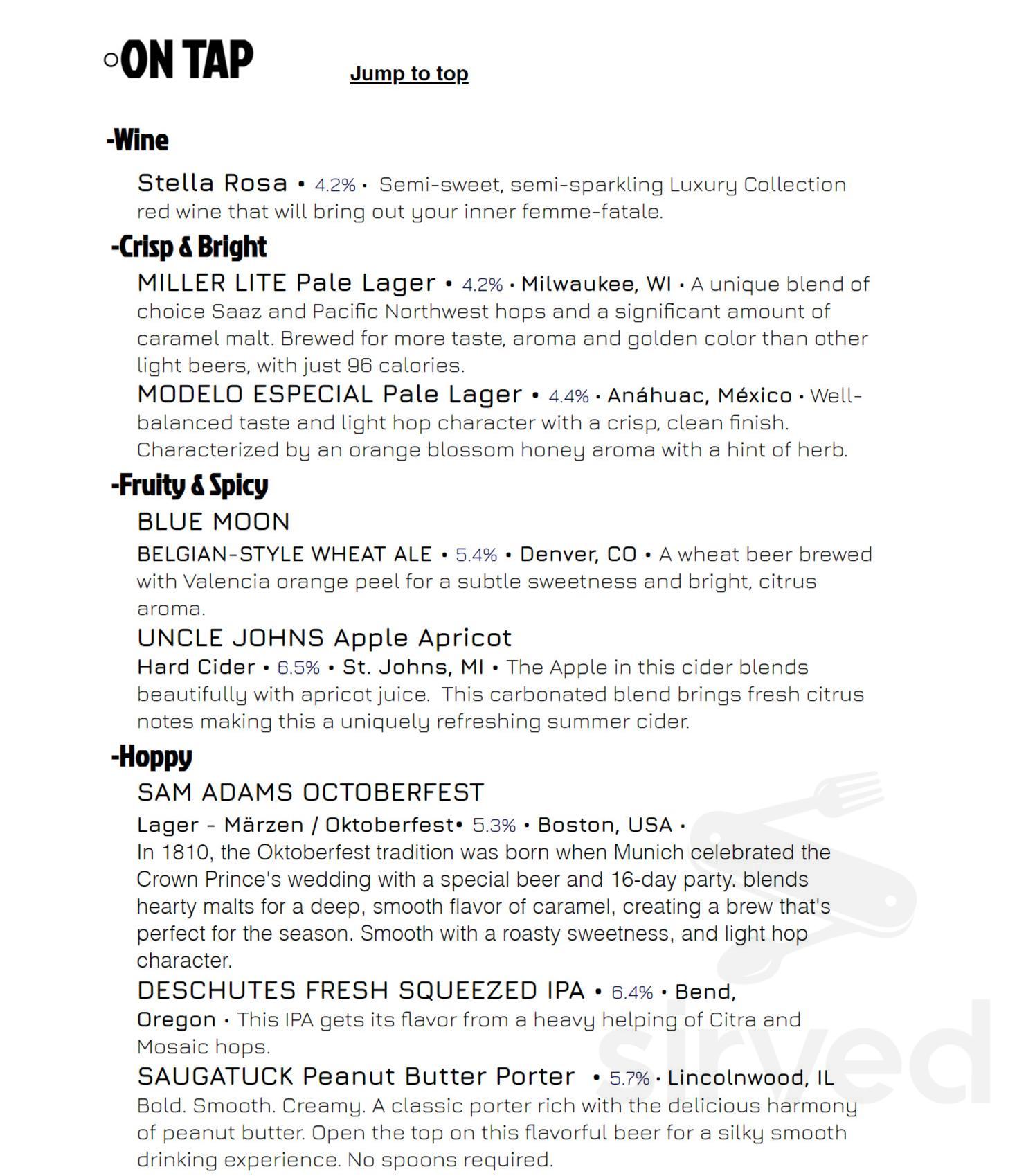 The Detroit Sports Bar menu in Detroit, Michigan, USA