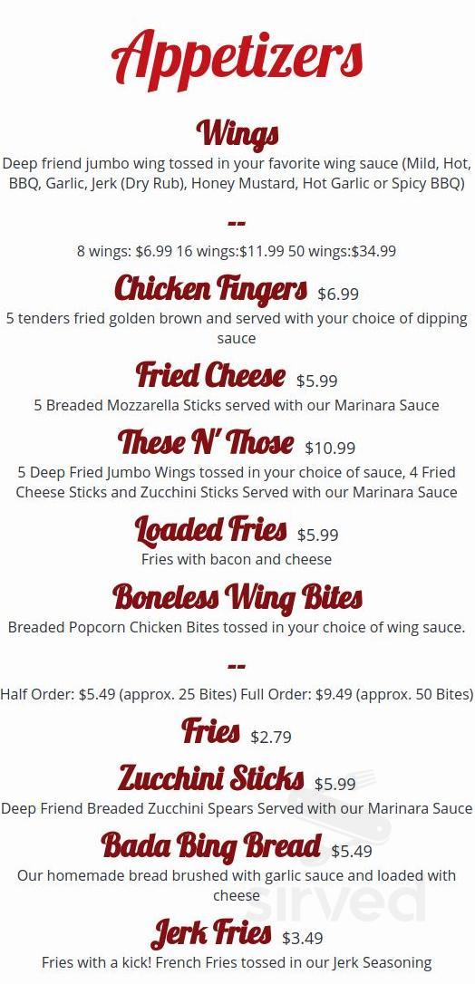 Bada Bing Pizza menu in Painesville, Ohio, USA